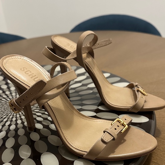 SCHUTZ | Shoes | Schutz Beige Strappy Heels With Gold Buckle | Poshmark